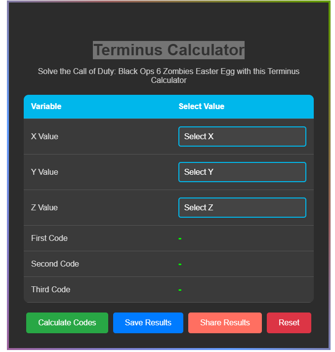 Terminus Best Calculator - Calculator Home Terminus Calculator for BO6 Zombies Easter Egg ...